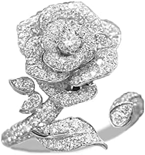 Amazon.com: Elegant Rose Flower Engagement Ring for Women Sparkling ...
