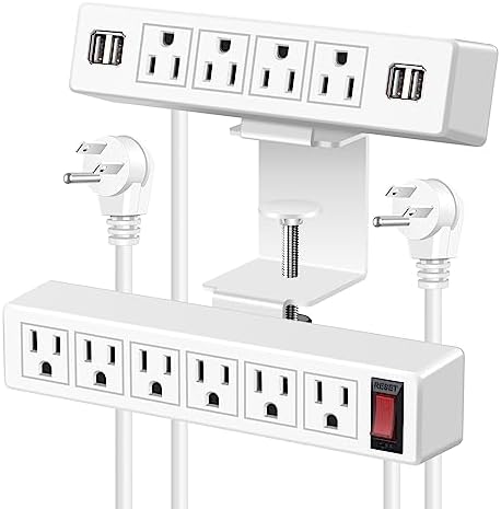 Amazon.com: White 2 in 1 Desktop Edge Power Strip,Removable Clamp Power ...