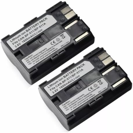 TAVICE Compatible 2X Pack Canon BP-511, BP-511A Battery for Canon EOS 5D 10D 20D 20Da 30D 40D ...