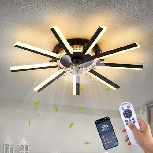 HuixuTe 27" Ceiling Fan with Lights Remote Control, 3 Colors 6 Speeds ...