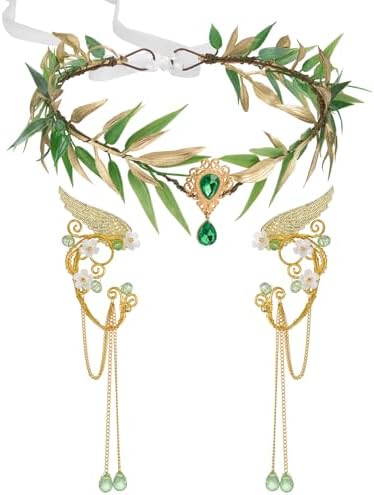 Amazon.com : MOSTORY Handmade Green Woodland Elf Crown - Forest Fairy ...