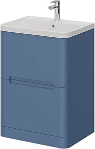 Oslo Matt Blue 600mm Floor Standing 2 Drawer Vanity Unit and Polymarble ...