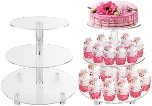 Amazon.com: 3 Tiers Round Cupcake Stand, Acrylic Cake Tower Stand ...