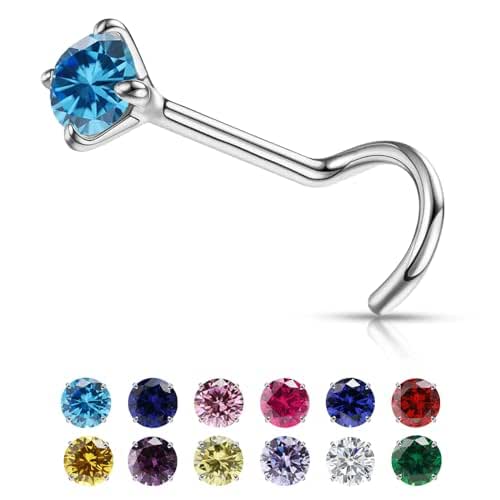 Amazon.com: VDKIDKT Small Birthstone Nose Stud, 20G Nostril Solid 3mm ...
