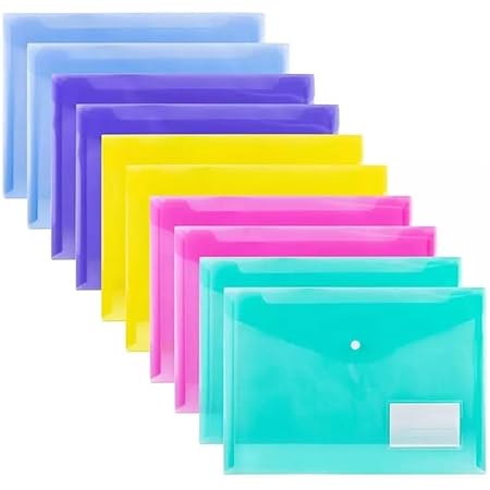 12 Pcs Plastic Wallets A4, Clear Colours Folders for Paperwork, Plastic ...