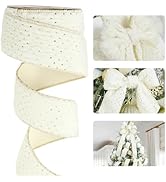 Amazon.com: HUIHUANG Christmas Ribbon White Faux Fur Wired Ribbon with ...