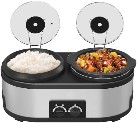 Amazon.com: 2 in 1 Double Slow Cooker, Combo Rice Cooker and 1.5 Quart ...
