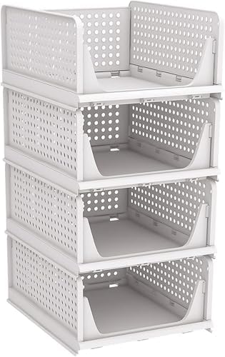 Stackable Wardrobe Closet Organizer - 4 Packs Foldable Plastic Clothes ...
