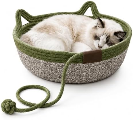 Amazon.com : Kaixinshu Handwoven Cat Basket Bed with Hanging Ball ...