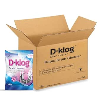 D-Klog Drain Cleaner Powder (40g x 25 Units), Removes Clogs, Blockages ...