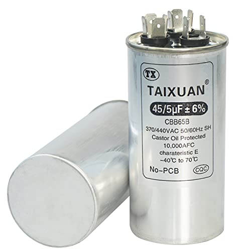 Snapklik.com : 45/5 uF Capacitor 45+5 MFD 370V/440VAC CBB65 Round Dual ...