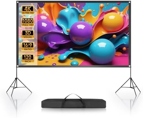 Amazon.com: 120-Inch Outdoor Projector Screen with Stand, 16:9 HD 4K 3D ...