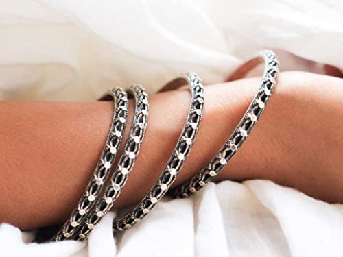 Buy Shyle 925 Sterling Silver Bangle/Bracelet, Adya Embossed Quirky Bangles ,Well Stamped with ...