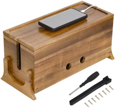 Amazon.com: Acacia Wood Extra Large Cable Management Box Cord Organizer ...
