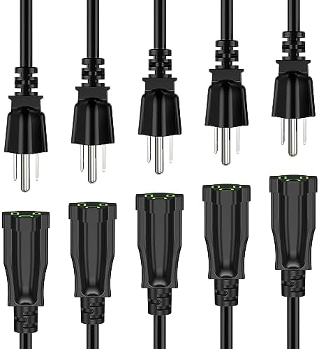Power Extension Cord 1FT/12Inch(5 Pack), Short 3 Prong Electric ...