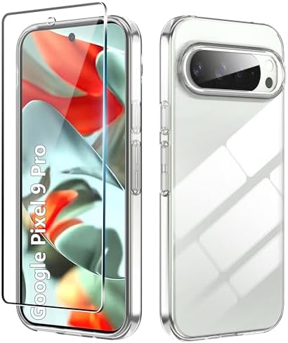 Amazon.com: for Google Pixel 9/9 Pro Case [Soft TPU] with Tempered Glass Screen Protector, Full ...