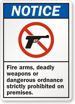 Notice: Fire Arms, Deadly Weapons Or Dangerous Ordnance Strictly ...
