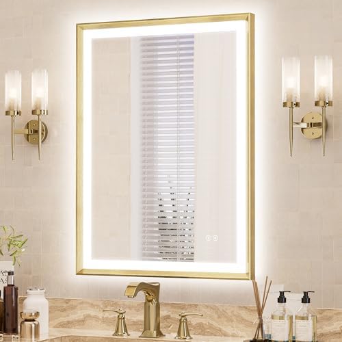 Amazon.com: JOYESERY Bathroom Mirror with Lights, 24x32 Inch Gold LED ...