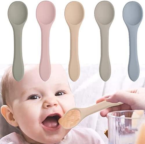 5 Pcs Baby weaning Spoons, Silicone Self-Feeding Spoons, Baby Feeding ...