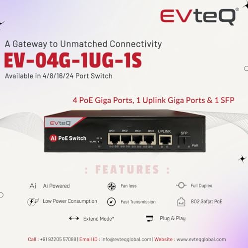 EvteQ EV-04G-1UG-1S | 4-Port Gigabit PoE Switch with 1 Gigabit Uplink ...