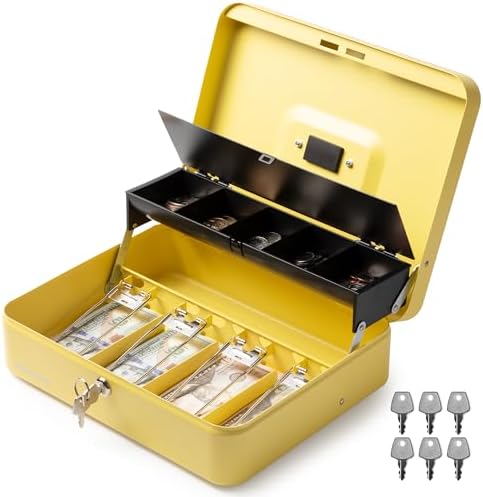 Volcora Large Cash Box with Key Lock, Metal Money Box for Cash ...