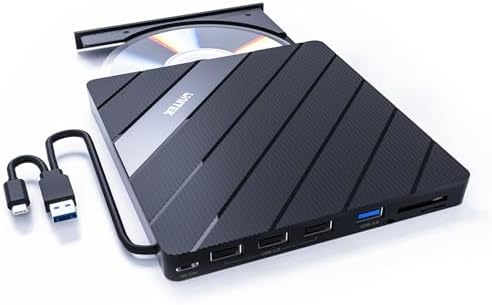 Unitek External DVD/CD Drive with SD Card Reader, USB 3.0 Hub, USB-C ...