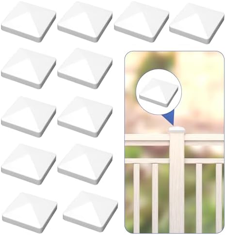 JarThenaAMCS 12Pcs Vinyl Fence Post Cap 4 x 4 inch White Pyramid Style ...