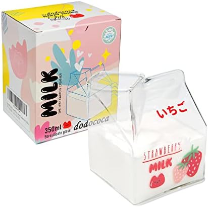 Amazon.com | 2 Pcs Kawaii Glass Milk Carton Cup Cute Strawberry Milk ...