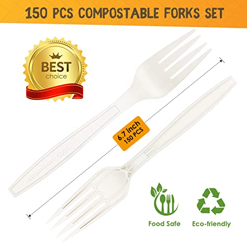 Snapklik.com : Compostable Forks 150 Count 7 Inch Disposable Forks ...