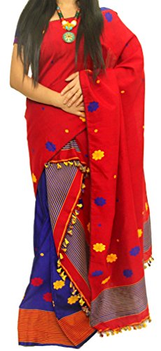 Buy Jaapi Ethnics Ruby Red and Royal Blue Assamese Cotton Mekhela ...