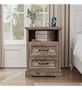 Amazon.com: HOMMPA Set of 2 Rustic Nightstand with Wireless Charging ...