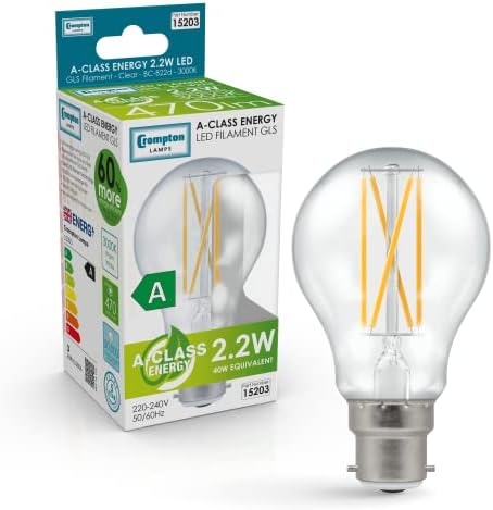 Crompton Lamps Ultra-Efficient LED Filament Light Bulb GLS 2.2W BC-B22 ...