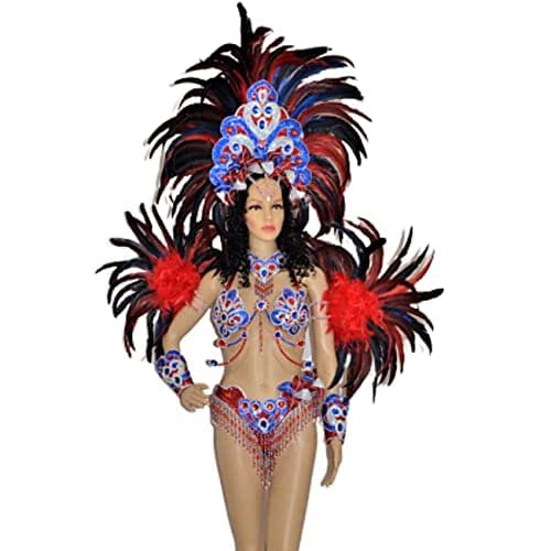 Amazon.com: Brazilian Samba Dancer Costume | Blue Gold Samba Showgirl Cabaret Costume ...