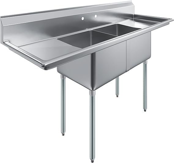 72" Two Compartment Stainless Steel Commercial Kitchen Sink with Left ...