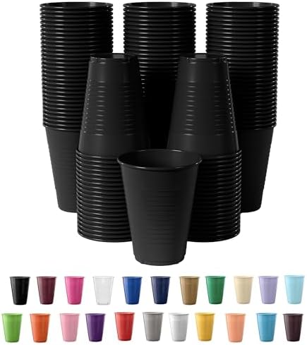 Amazon.com: Meanplan 200 Pcs Black Cups Bulk,12 oz Disposable Plastic ...
