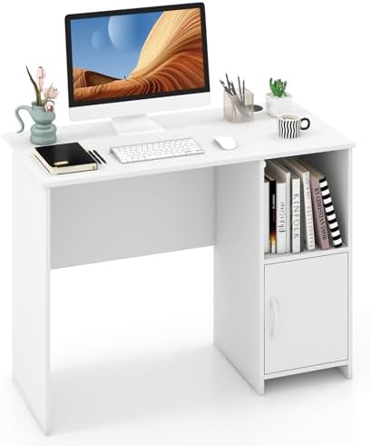 Amazon.com: Giantex White Computer Desk with Cabinet, Modern Home ...