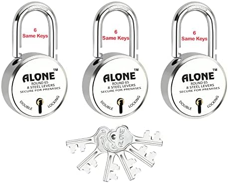 Alone Locks 65mm 6 Same Keys with 3 Padlocks | Common Key Double ...