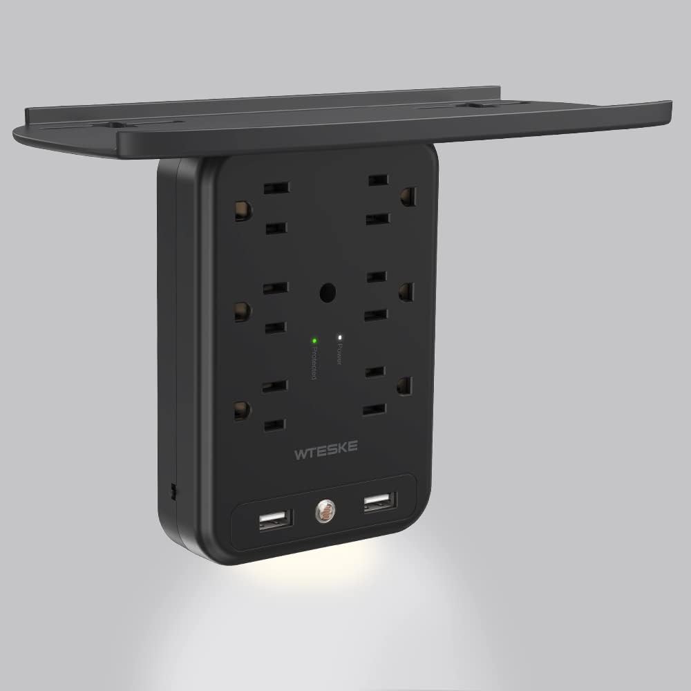 Amazon.com: 6 Outlet Socket Wall Shelf Surge Protector 1700 Joules ...
