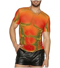 WDIRARA Men's 3D Body Print Crop Top Long Sleeve Muscle T Shirt Party ...