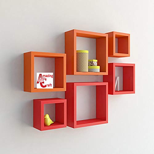 Amazing Craft Wooden Wall Mout Floating Square Shape Set of 6 Wall ...
