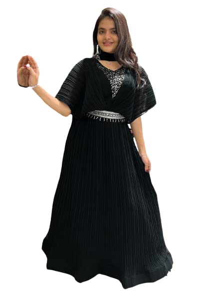 YASHVI Creations Women's Georgette A-Line Solid Pattern/Full Sleeve ...