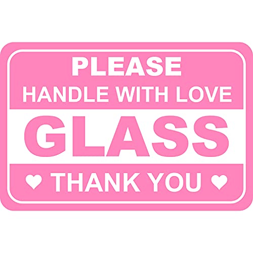 2"x3" 200 PCS Pink Glass Sticker Fragile Handle with Love - Want It All