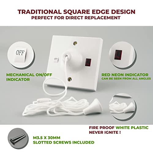 WK Electrical – White 45A Double Pole Shower Ceiling Pull Cord Switch ...