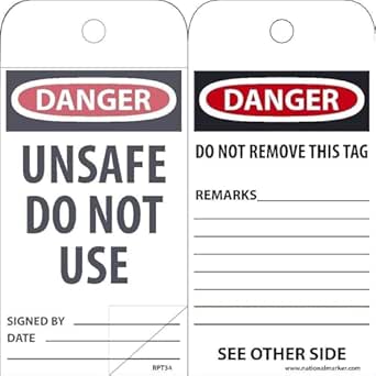 National Marker Self Laminating Tags, Danger Unsafe Do Not Use, 6X3 ...