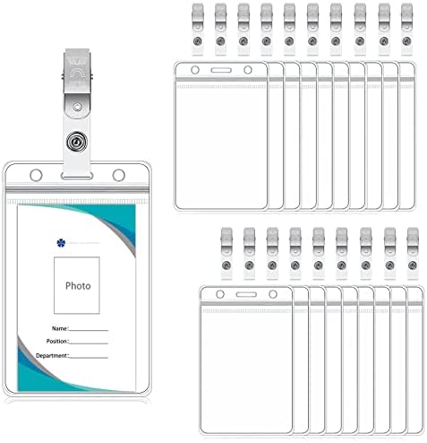 Badge Holder, 20 Set Horizontal ID Card Holder, Clip with Clear Plastic ...