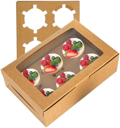 Amazon.com: ONE MORE Cupcake Boxes with Inserts 6 Holders,9.5x6.3x3inch Large Brown Kraft ...