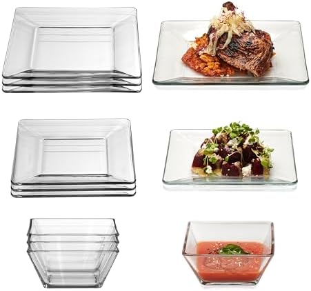 Amazon.com | 6 Pcs Clear Glass Dinnerware Set Glass Plates and Bowls ...