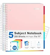 Amazon.com : SUNEE 5 Subject Notebook College Ruled - 400 Pages, 9"x11 ...