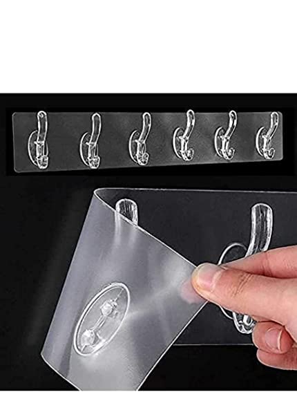 Buy Self Adhesive 6 Hook Sticker Strip for Wall Hanging Multipurpose ...