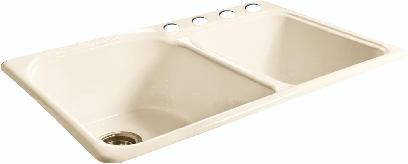 CECO Sinks-Dockweiler 767-4 Offset Double Bowl Self Rimming Cast Iron ...